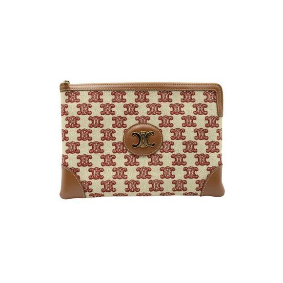 Celine | Bags | Celine Triomphe Small Zip Pouch In White And Red Canvas ...